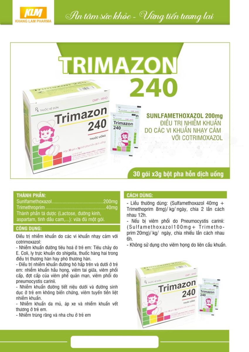 Trimazon 240 - Thuốc điều trị nhiễm khuẩn ở trẻ em (Hộp 30 gói)